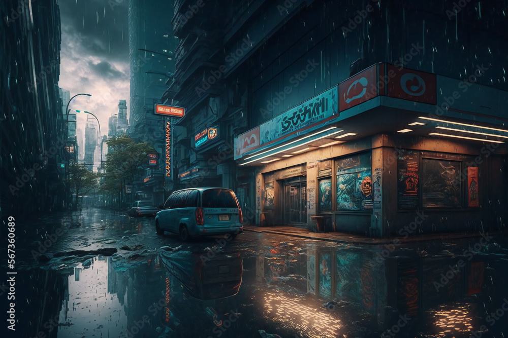Abandoned Tokyo City in the future. Empty roads and a dystopian ...