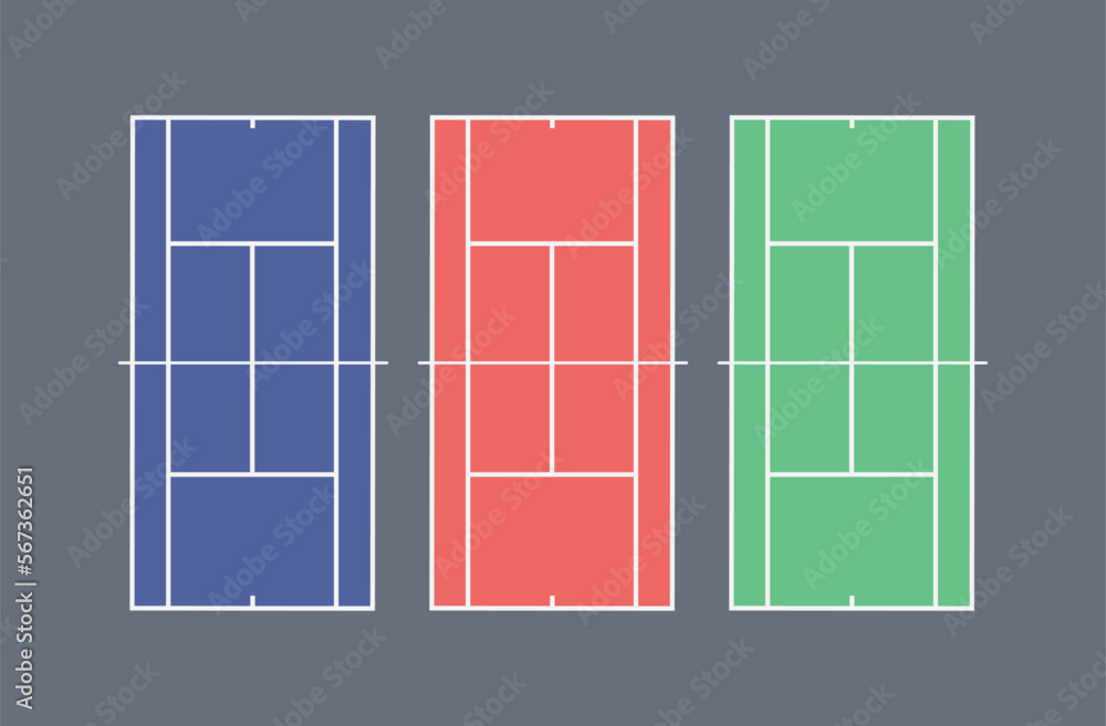 Three types of tennis courts Stock Vector | Adobe Stock