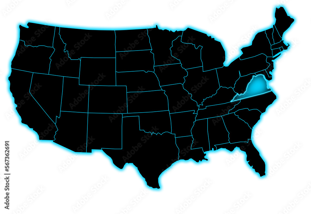 virginia map blue glow futuristic transparent background Stock ...