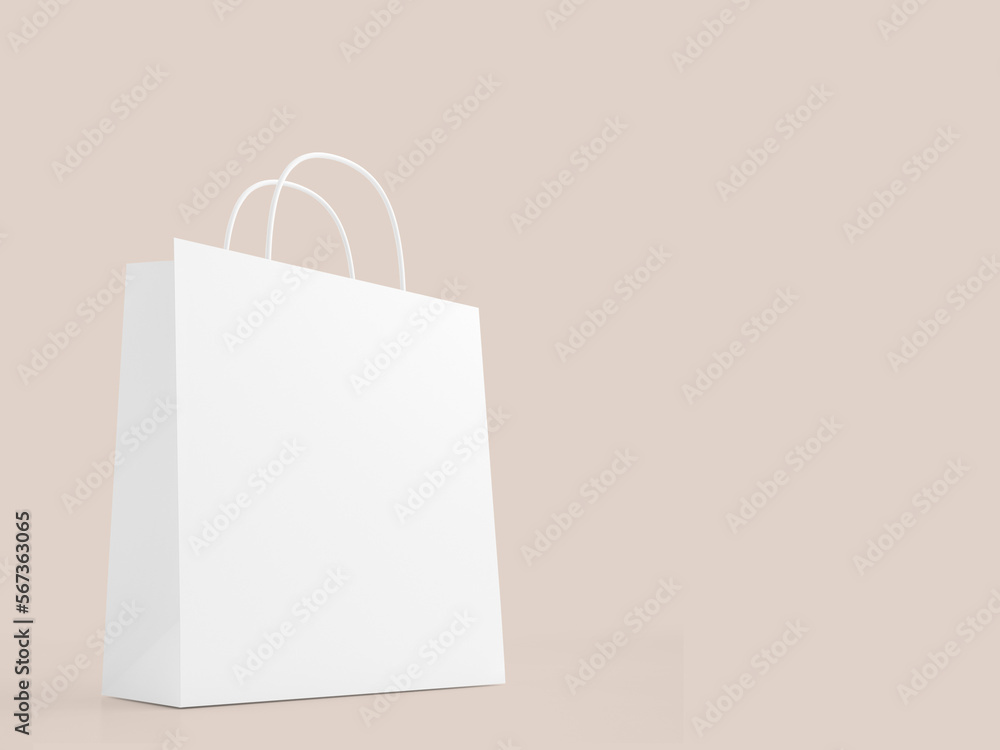 Paper bag on beige pastel background. Mockup for design Stock ...