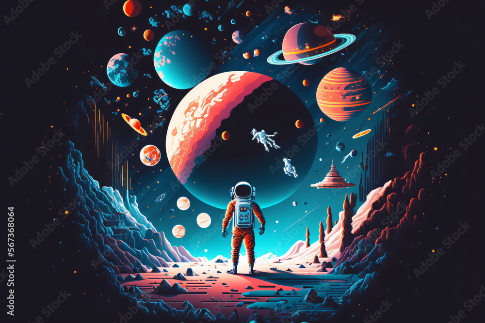 Space, science fiction, future. retro illustrations of astronaut ... Space, science fiction, future. retro illustrations of astronaut ...