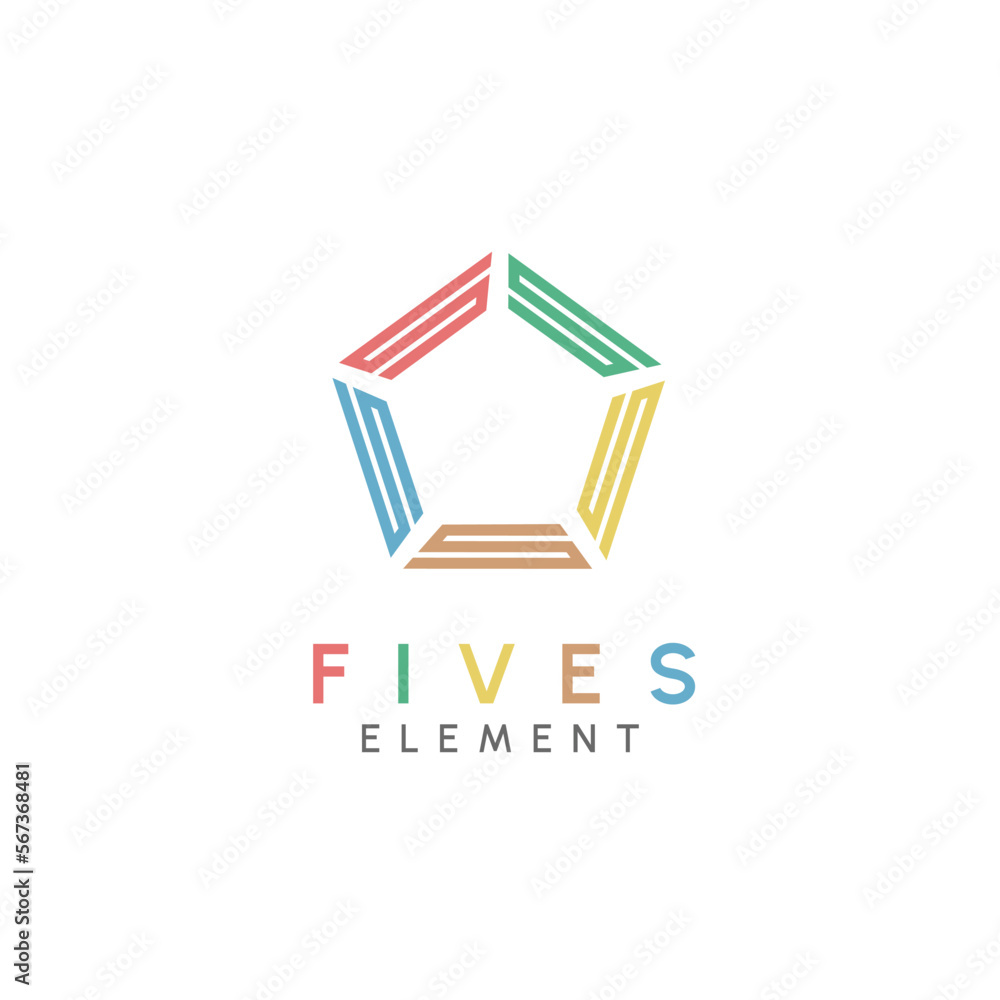 Colorful pentagon element logo illustration. Letter s or 5 five in pentagon shape. Modern ...