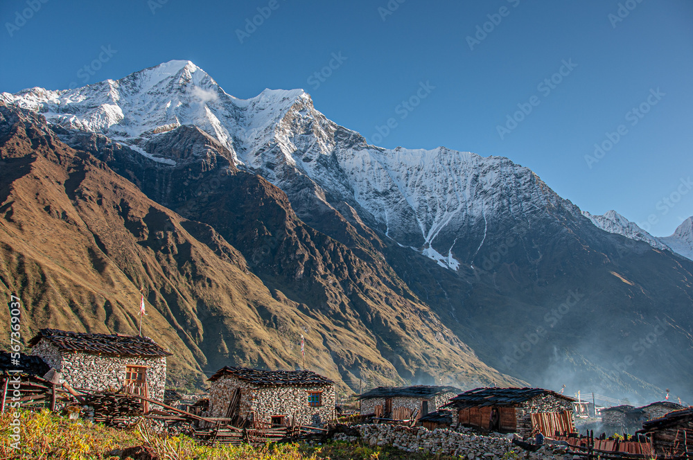 View of Shayala village stone houses, located at the foot of Kutang ...