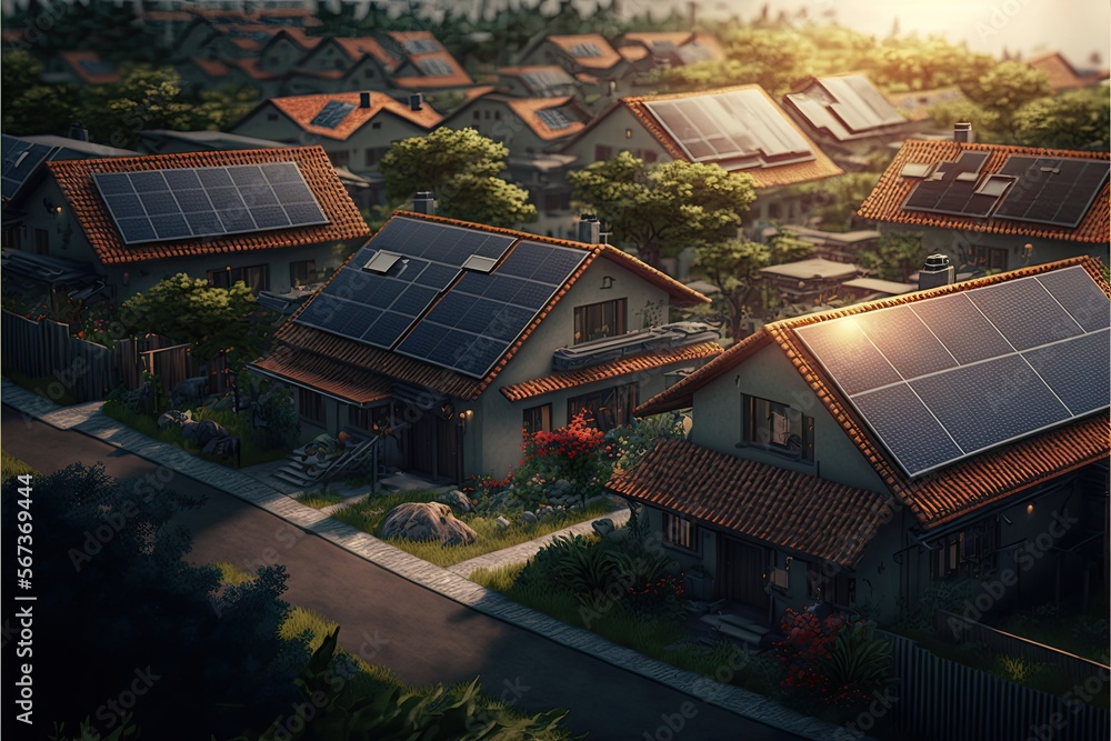 solar panels on the roof or in solar farm. Green Energy.Generative AI ...