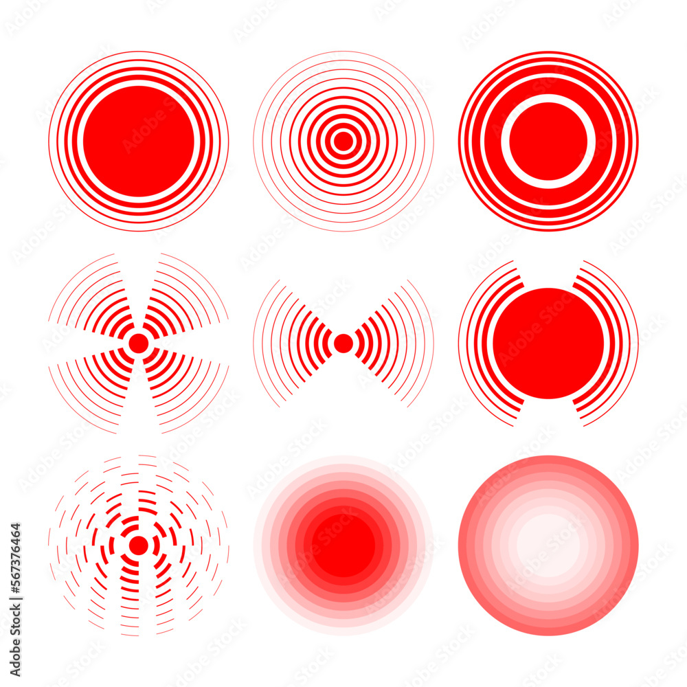 Pain red Circles collection. Pain localization sign and pointings. Red ...