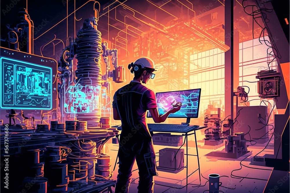 Smart factory that uses a combination of robots and human workers to ...