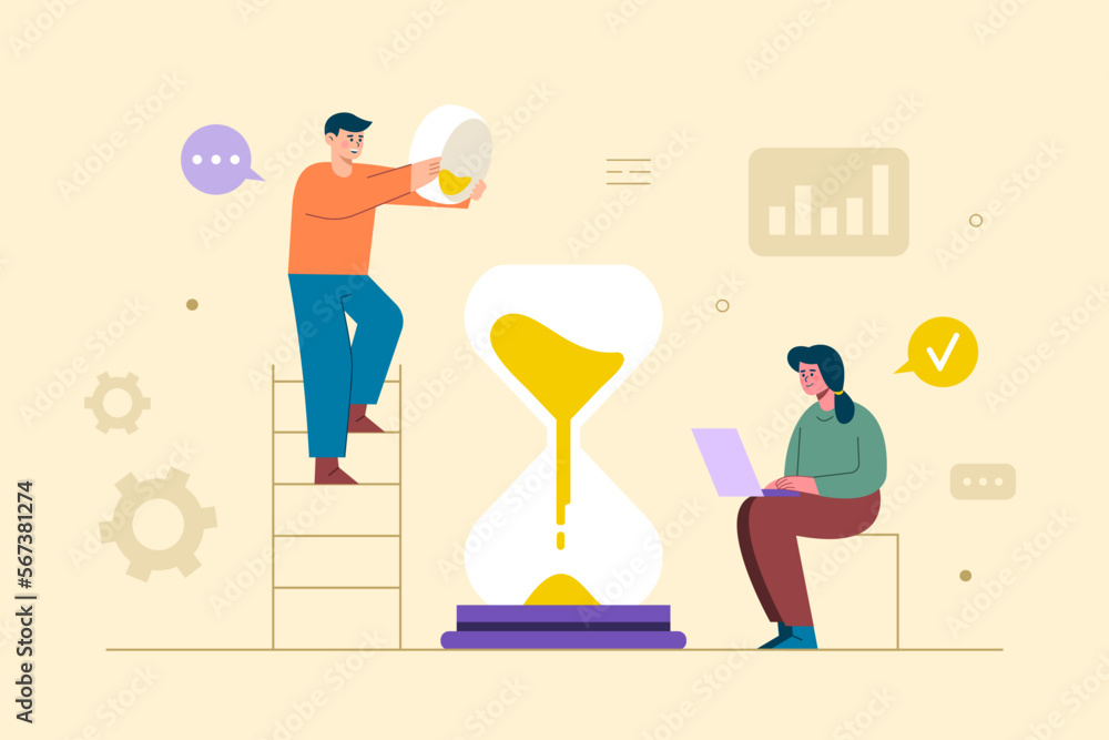 Big isolated employee working in office interior workplace flat vector ...