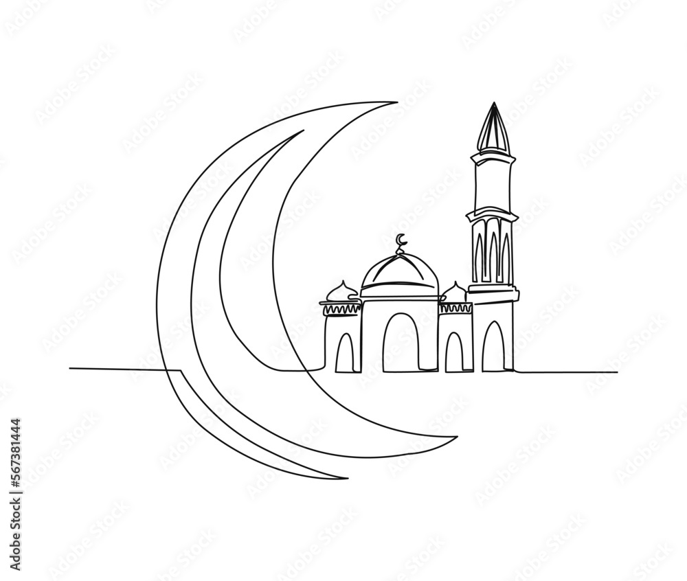 Continuous one line drawing of Ramadan Kareem Symbol. Simple ...