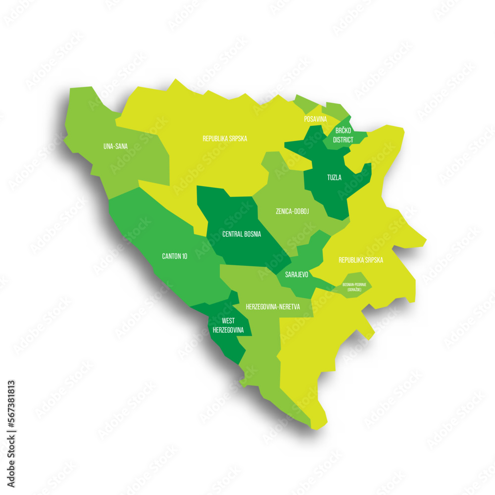 Bosnia and Herzegovina political map of administrative divisions Stock ...