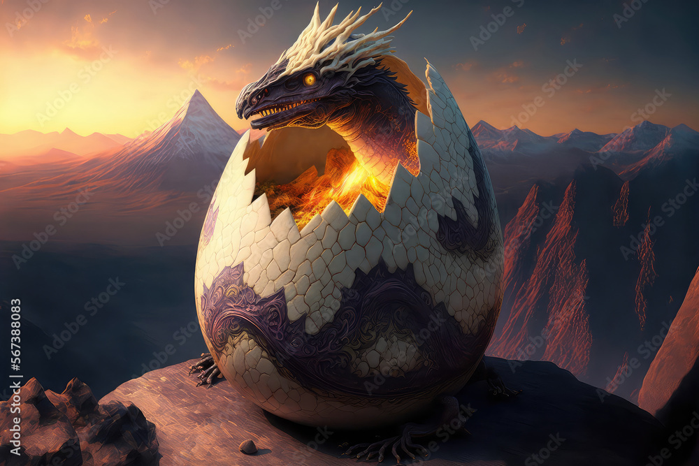 ภาพประกอบสต็อก Baby dragon in the egg in a morning, the epic battle ...