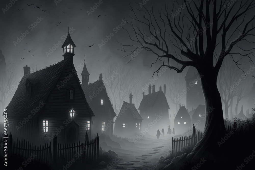 Dark and misty, the settlement of the hunted is obscured by thick fog ...
