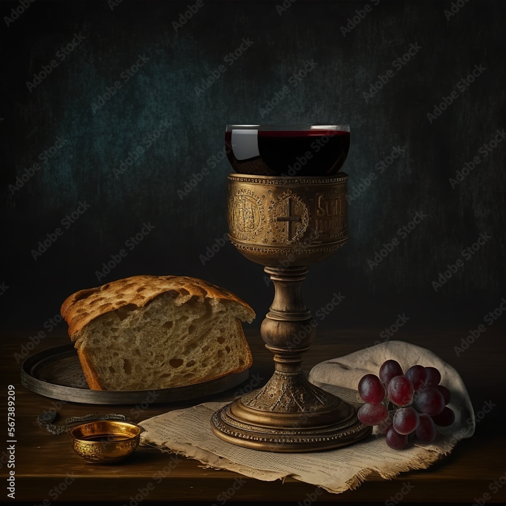 Holy communion on wooden table on church.Taking holy Communion.Cup of ...