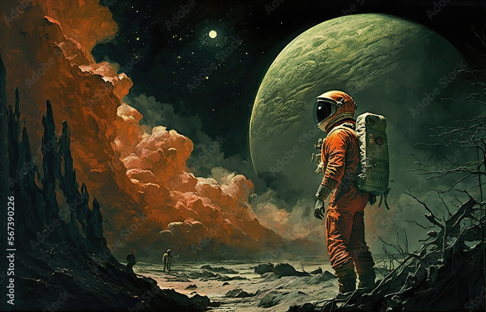 Spaceman on planet Stock Illustration | Adobe Stock