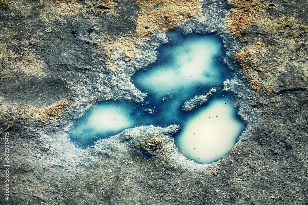 Hydrogen sulfide stagnant salt marsh. Gas turns turbid blue in water on ...