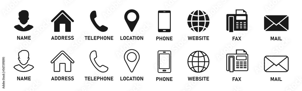 Contact information icons, vector for business card and website Stock ...