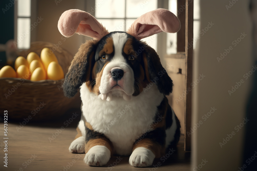 funny portrait of a dog with fake easter bunny ears, ai generated Stock ...