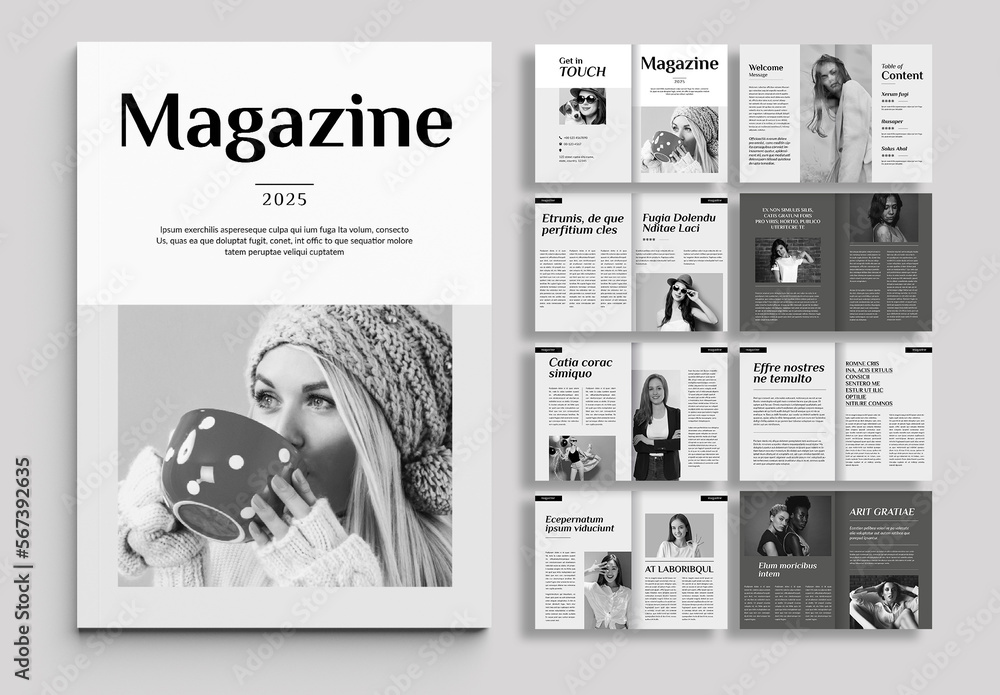 Black & White Magazine Layout Stock Template | Adobe Stock
