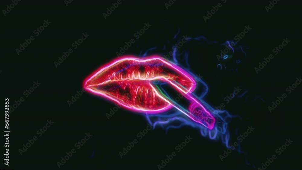 Neon Lights Mouth Smoking Cigarette Psychedelic Smoke Colors Motion ...