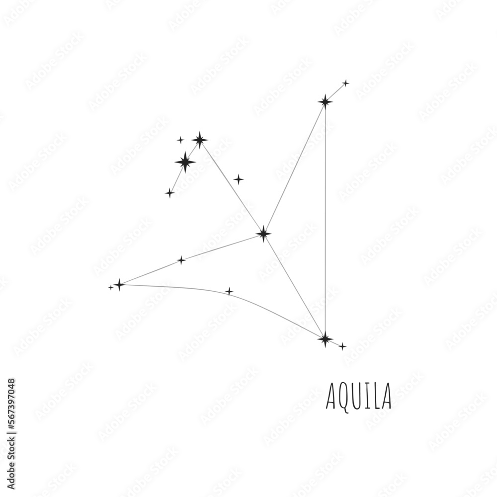 Simple constellation scheme Aquila. Doodle, sketch, drawn style, set of ...