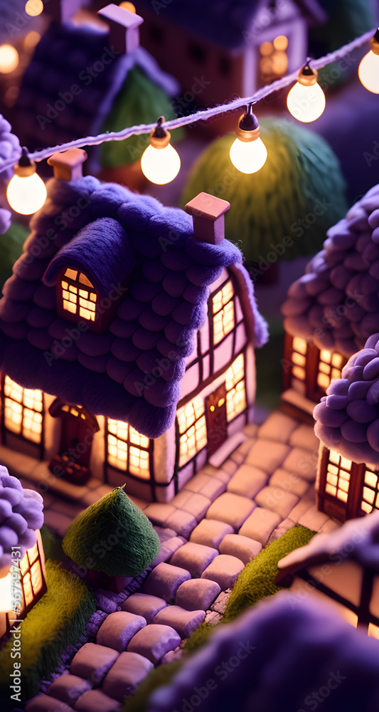 wool village, 3d art design, winter and cozy style, generated by ...