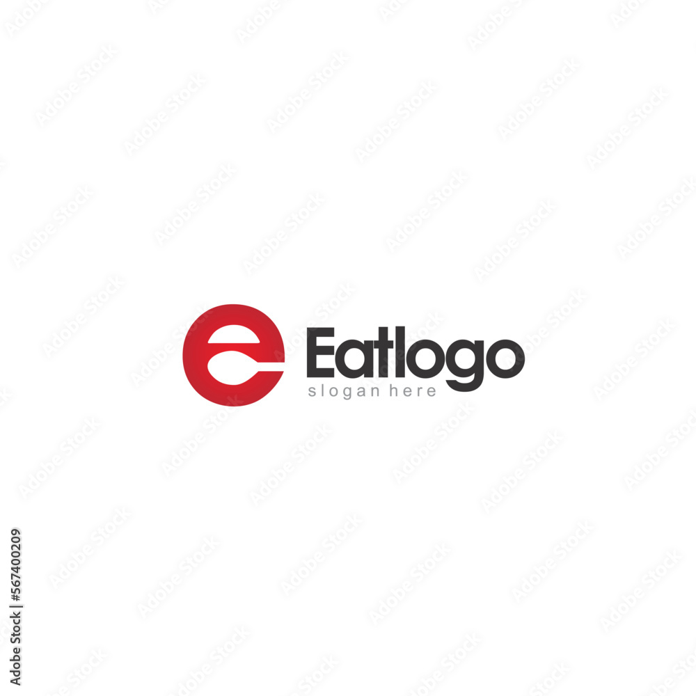letter logo e with hidden spoon and meal symbols. eat logo vector ...