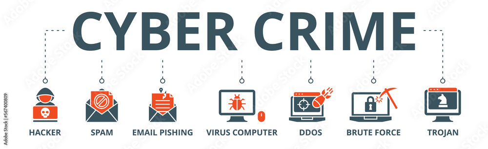 Cyber crime banner web icon vector illustration concept with icon of hacker, spam, email ...