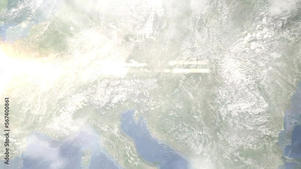 Earth zoom in from outer space to city. Zooming on Kapfenberg, Austria ...