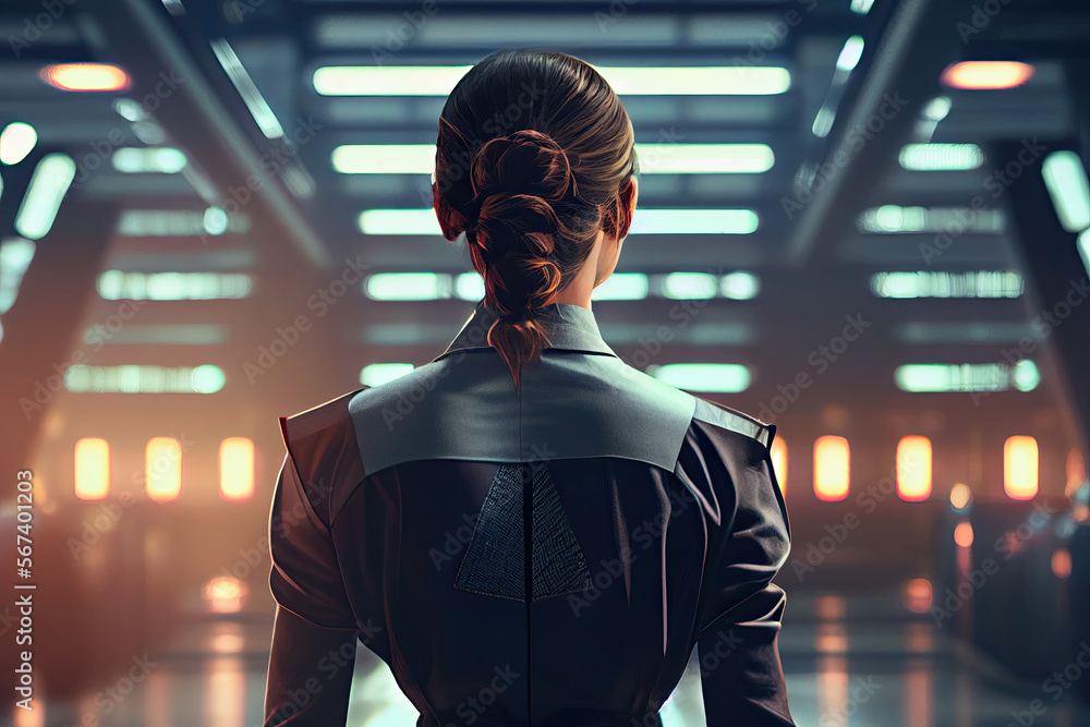 Back view of blonde woman IT Engineer in the server room of a modern ...