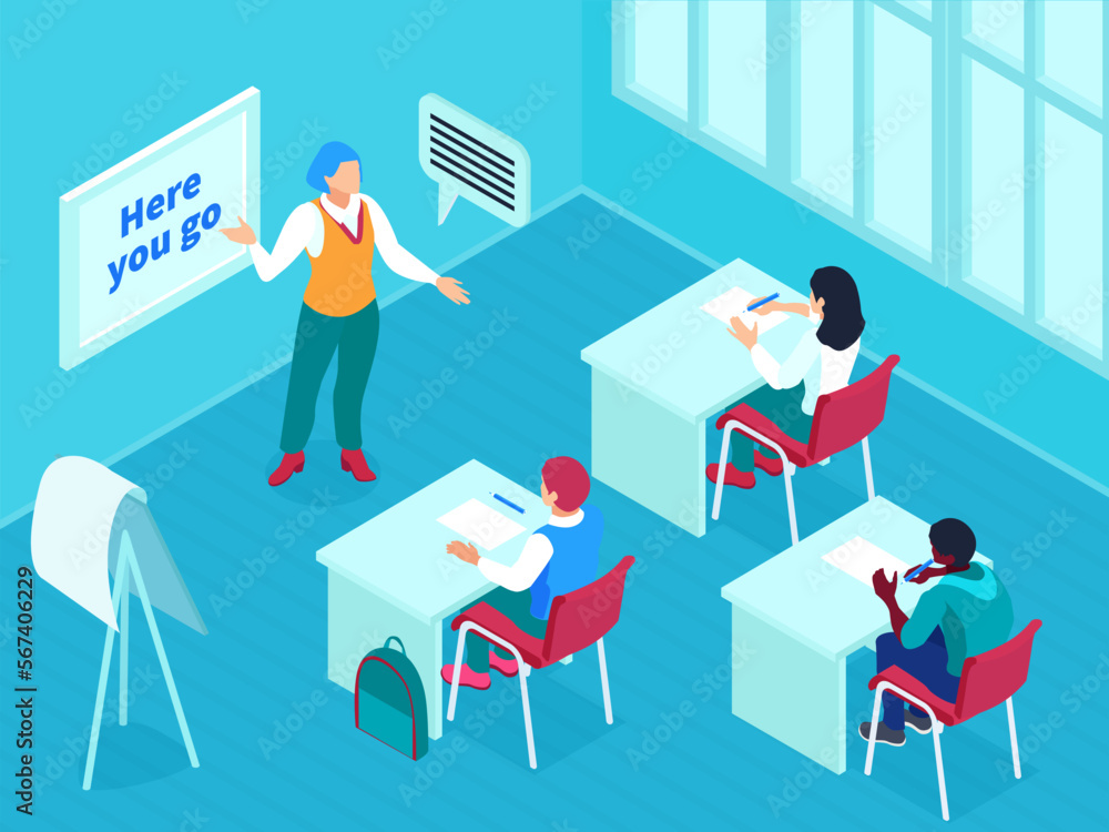 Language Class Isometric Background Stock Vector | Adobe Stock