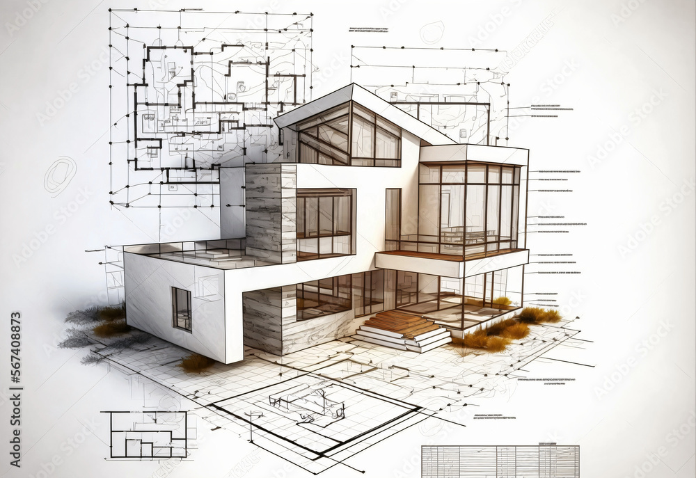 building project plan blueprint of a modern house. Designed using ...