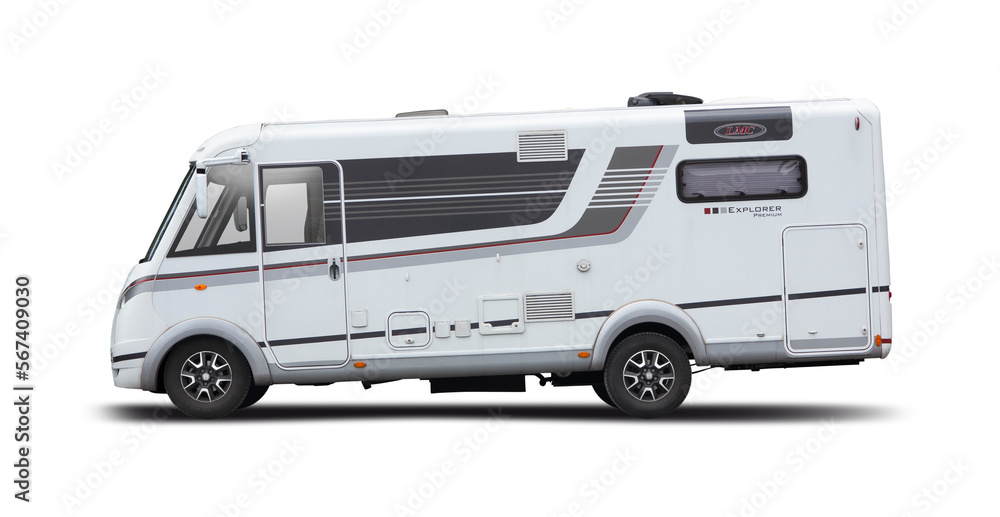LMC Explorer Premium motorhome, side view isolated on white background ...