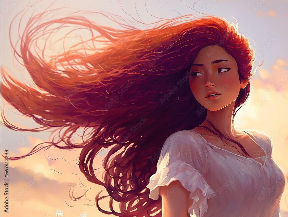 Hair Blowing In The Wind Painting