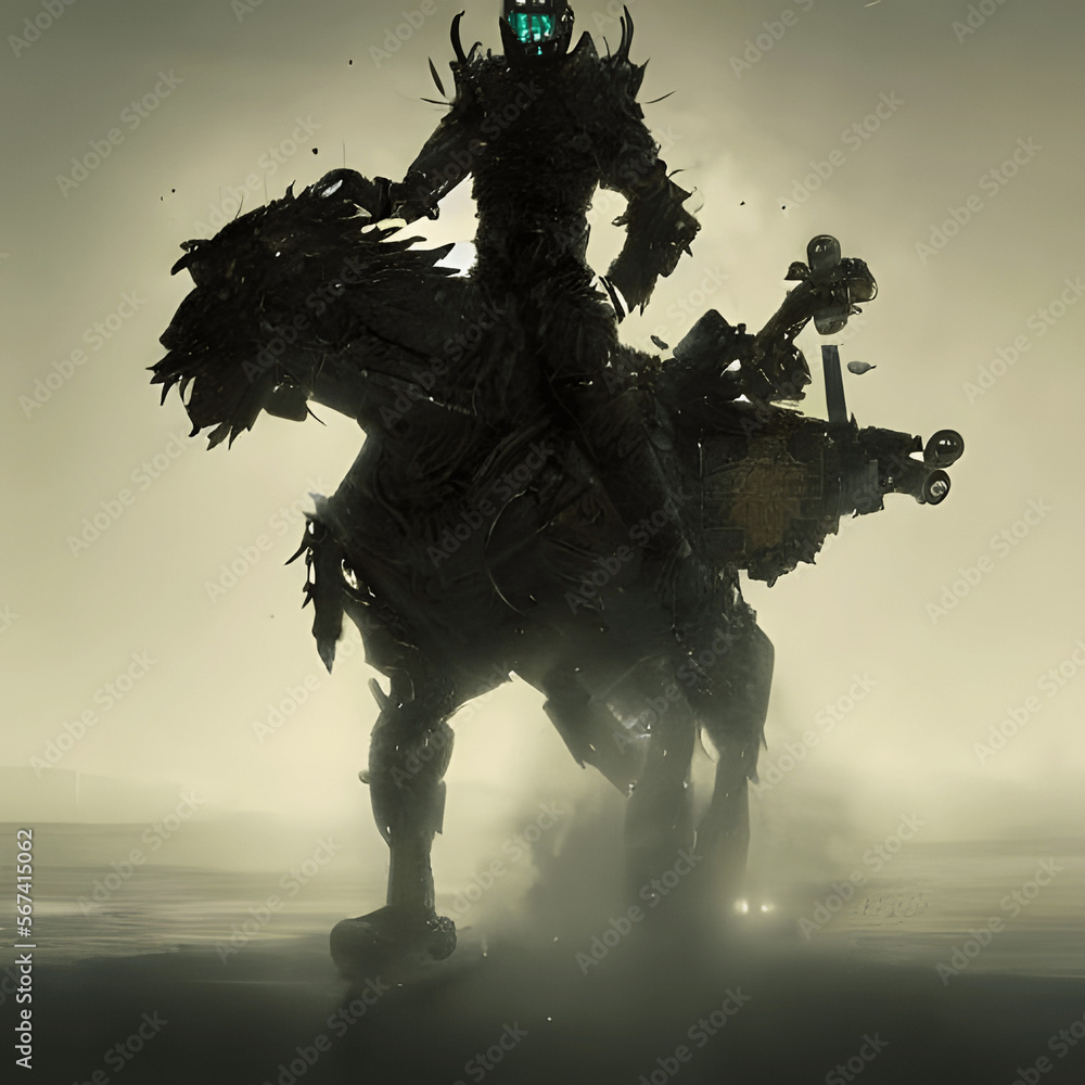 Creepy dark knight riding a beast | AI Stock Illustration | Adobe Stock