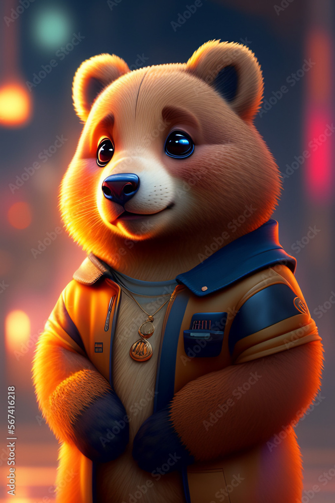 teddy bear, portrait of an incredibly cute bear, blade runner ...