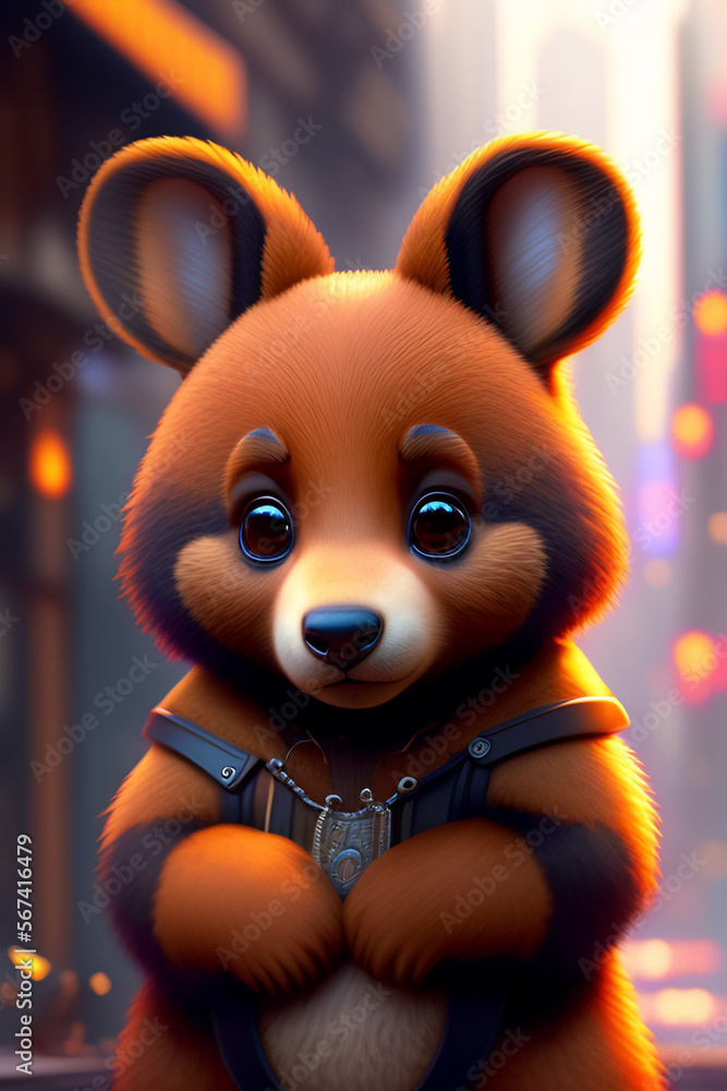 teddy bear, portrait of an incredibly cute bear, blade runner ...