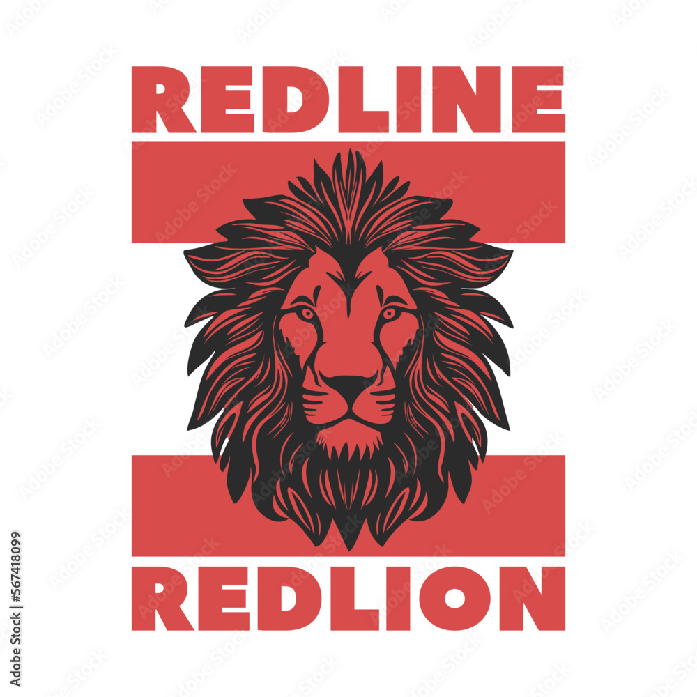 Vector head of a red lion with a mane on a white isolated background ...