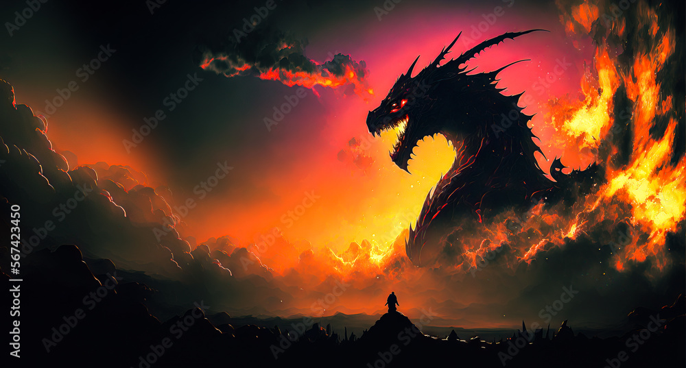 Dragon Breathing Fire, fiery orange red planet earth, with dragon ...