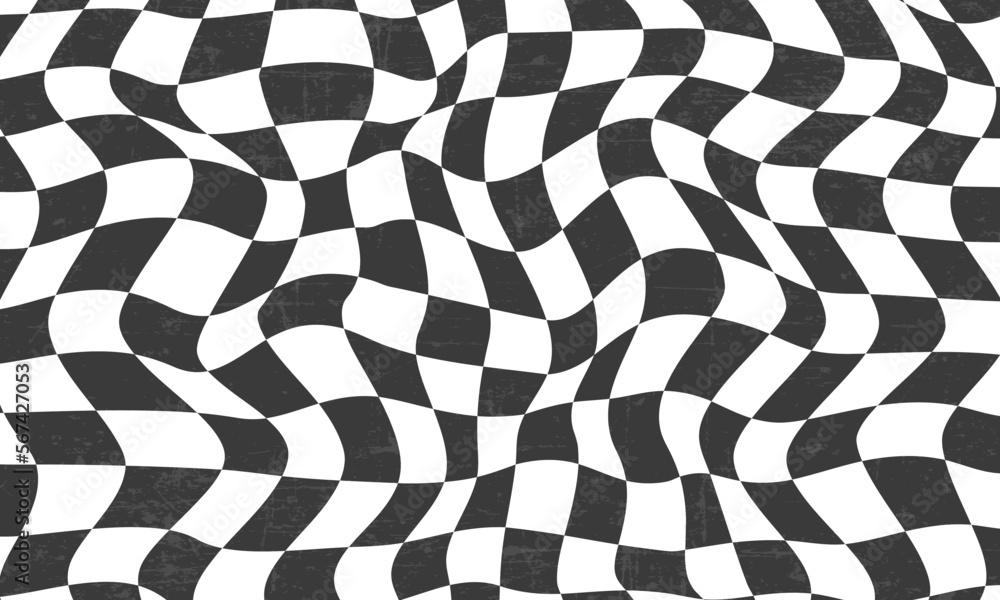 checkerboard background in black and white colors, retro groovy wavy ...
