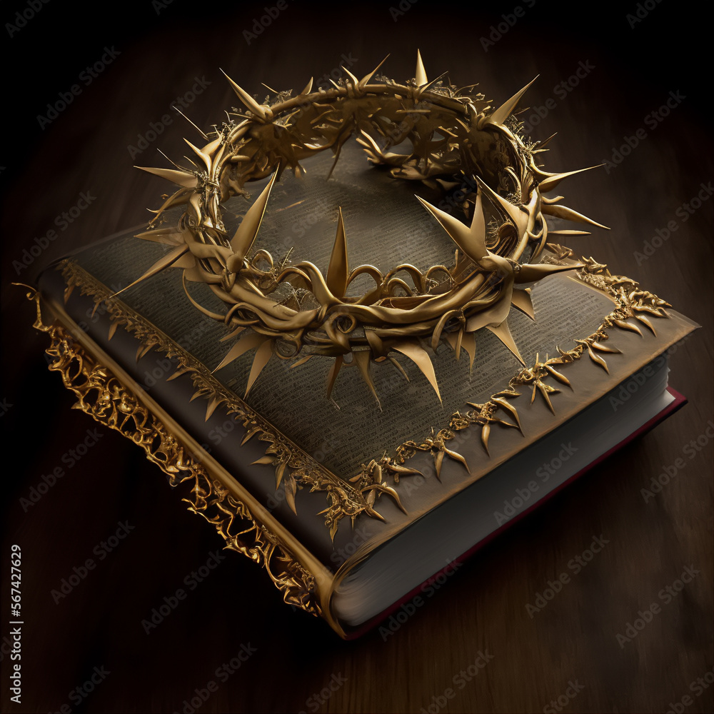 Illustrazione Stock Crown of thorns on the Bible twisted circlet of ...