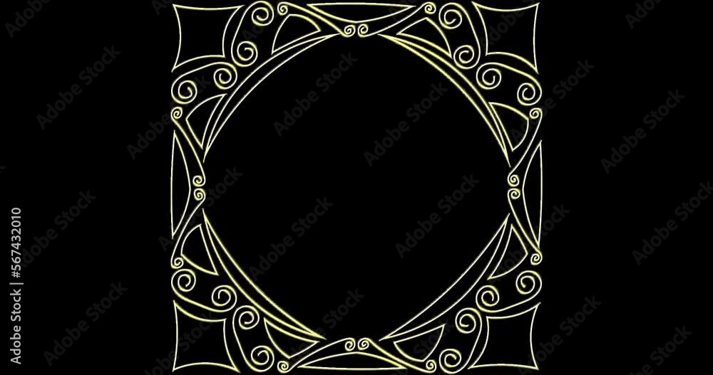 Ornate decorative frame revealed by glowing edges that draw out the ...