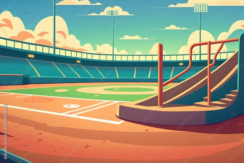 Baseball field at brightly lit outdoor stadium. Focus on foreground and ...