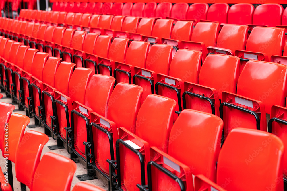red plastic chair in football, basketball or baseball arena stadium in ...