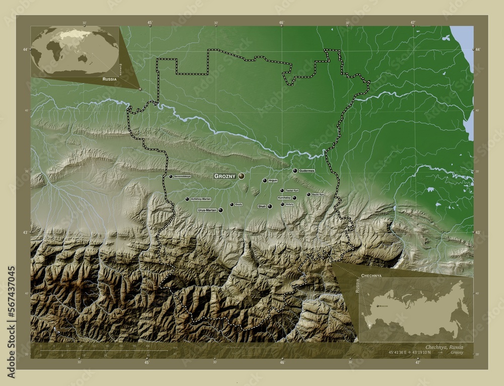 Chechnya, Russia. Wiki. Labelled points of cities Stock Illustration ...