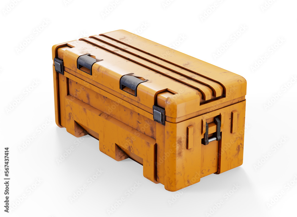 Submachine gun inside cardboard box, delivery concept. 3D rendering ...