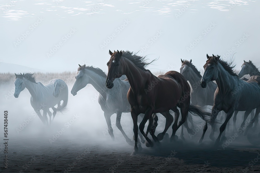 Mysterious Horses in the Fog: A Sight of Beauty and Wonder. Photo AI ... Mysterious Horses in the Fog: A Sight of Beauty and Wonder. Photo AI ...