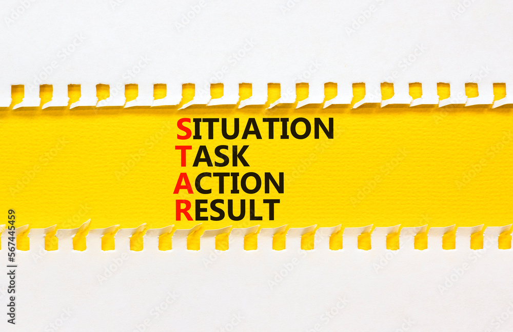 STAR situation task action result symbol. Concept words STAR situation ...