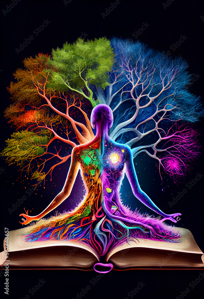 Generative AI abstract render of the tree of life rising from a book ...
