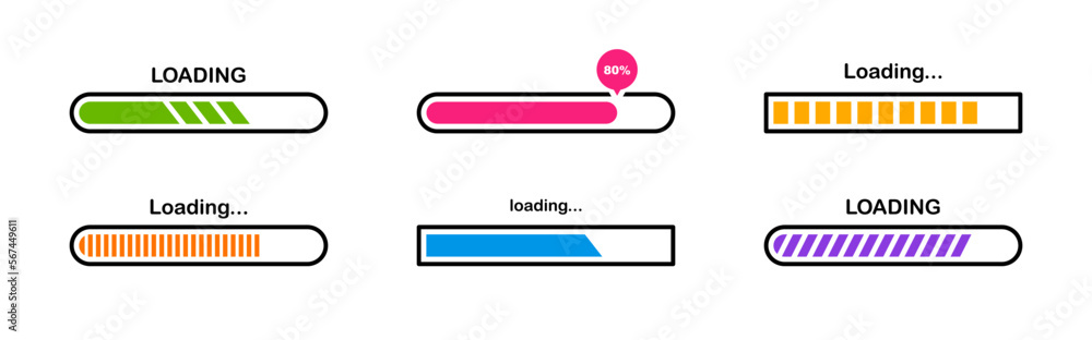 Loading bar icon set. Load signs. Download indicator sign. Progress ...