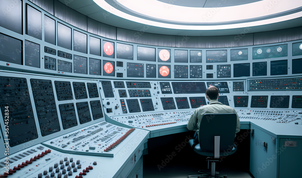 Electrical station, Central control panel of nuclear power plant ...