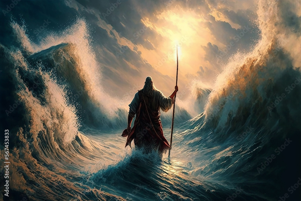 Moses parting the Red Sea created with Generative AI Stock Illustration ...